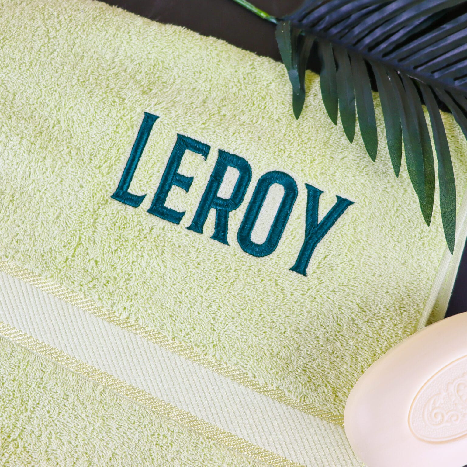 Apple Green Embroidered Bath Towel - CustomKings